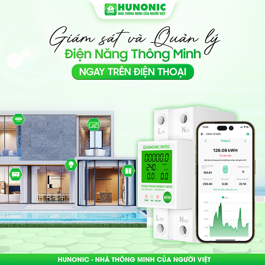 Công Tơ Điện Tử Thông Minh HUNONIC ENTEC - Bản PRO - LEO SMART HOME